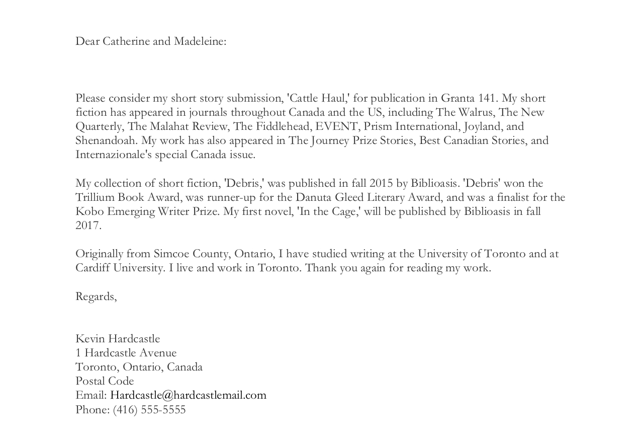 Short Story Cover Letter Cover Letter For Literary Journal Submission